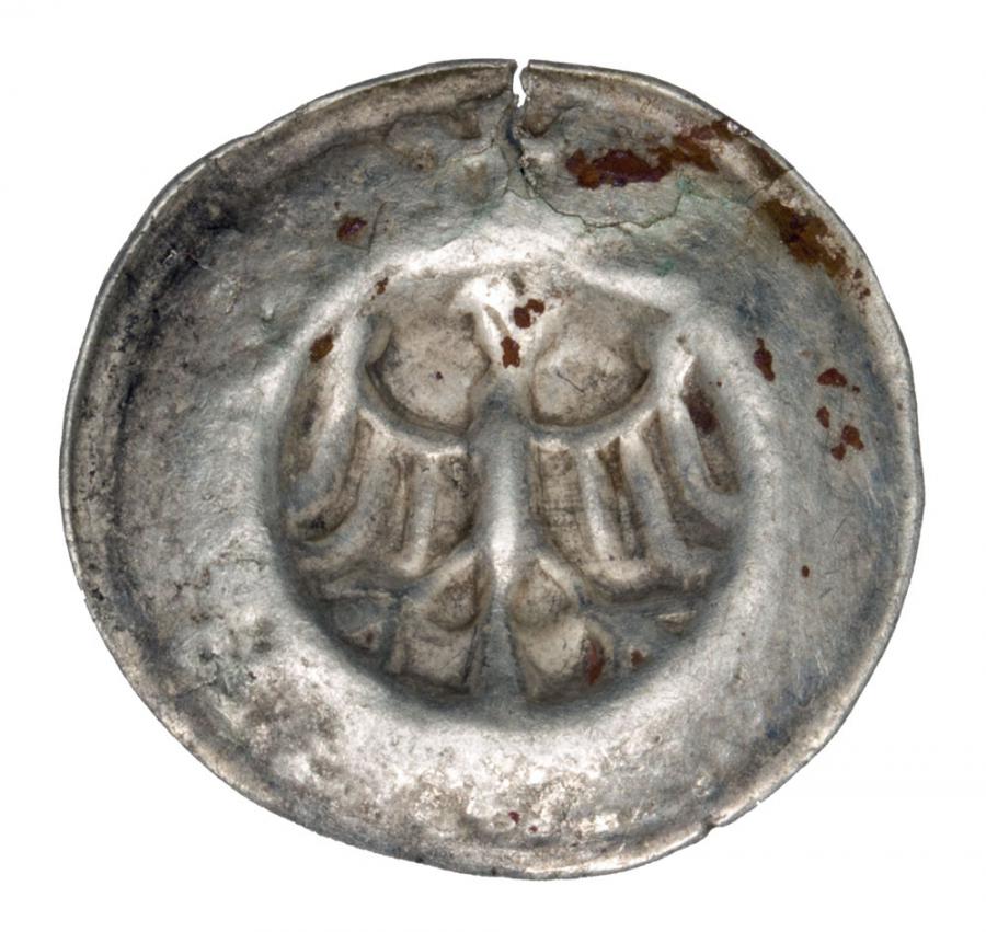 Brakteat eagle facing left and coat of arms Frederick II Germany ...